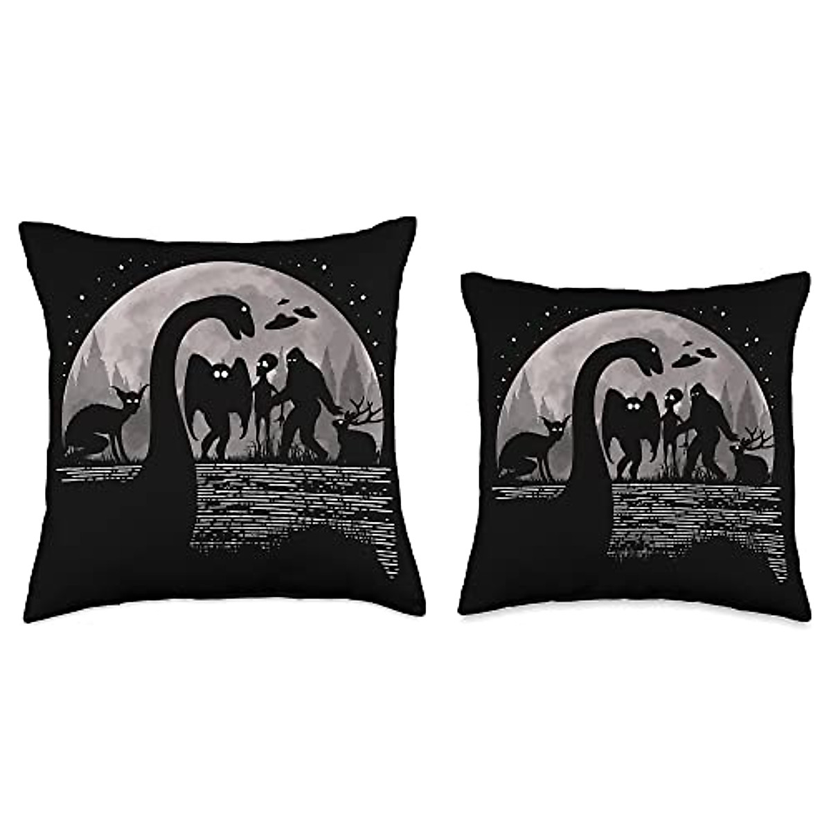 Folklore | Cryptid Gifts | Thebigfoottzoology Co. Bigfoot Loch Ness Monster and Mothman UFOs Chupacabra Alien Throw Pillow, 18x18, Multicolor