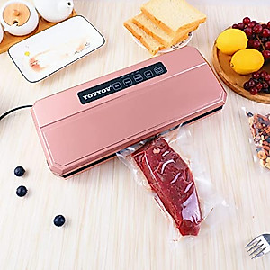 YOVYOV Vacuum Sealer Machine, 80kPa Vacuum Sealer Machine with Starter Kits, Vacuum Air Sealing System for Food Preservation, Dry & Moist Food Modes, Compact Design (Rose Gold）