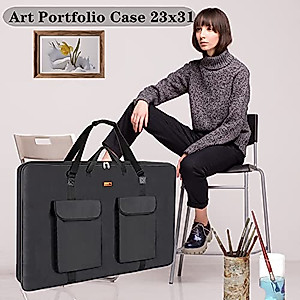 TreochtFUN Art Portfolio 23 X 31, Portfolio Case A2 Heavy duty Portfolio Folder for Artwork With Shoulder Strap, Art Supply Bag For Large Painting Board Supplies .(Black)