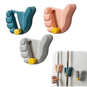 HZIYOU Broom Holder, Mop Clips, Sturdy Broom Holder Wall Mount, Super Anti-Slip Utility Hooks for Home, Bathroom, Kitchen, Garden, Garage (3 Pcs)