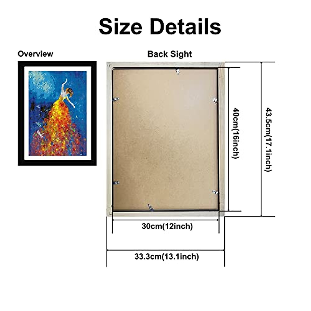 Betionol 12x16 Picture Frame 2 Pack, Display 12x16in/30x40cm Diamond Painting Kits/Photos/Prints, Black Natural Solid Wood Picture Frame with Acrylic Protection Glass, Back Mat And Hanging Kit