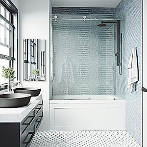 VIGO Adjustable 56-60" W x 66" H Elan E-Class Frameless Sliding Rectangle Tub Door with Clear Tempered Glass, Reversible Door Handle and Stainless Steel Hardware in Chrome-VG6021CHCL6066