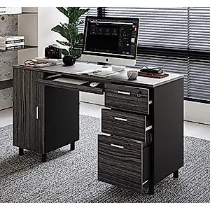 Modern Design By Crafts & comfort Venice Computer Desk - Office Desk with 3 Drawers & CPU Storage Cabinet - Laptop Workstation with Keyboard Tray & Cable Hole - Home & Office Supplies -Slate/Black