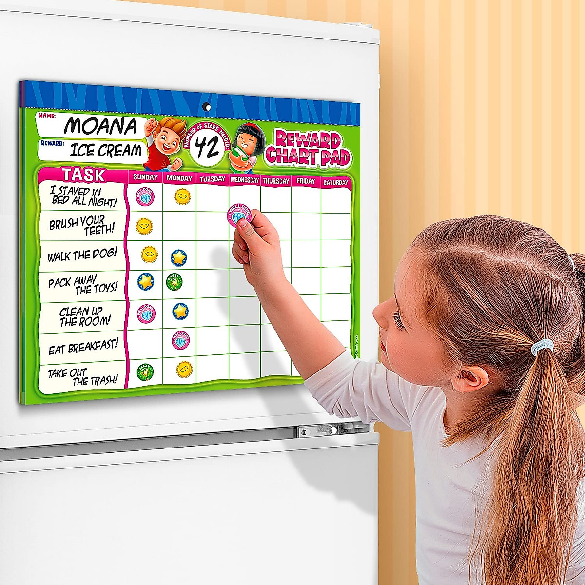Behavior Reward Chart System - Pad with 26 Chore Charts for Kids, 2800 Stickers to Motivate Responsibility & Good Habits