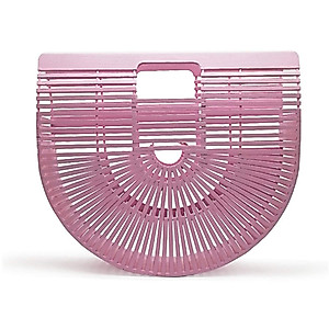 Women Handbag Beach Bags Summer Luxury Designer Bamboo Handbags Ladies Handmade Purse Pink 28cm