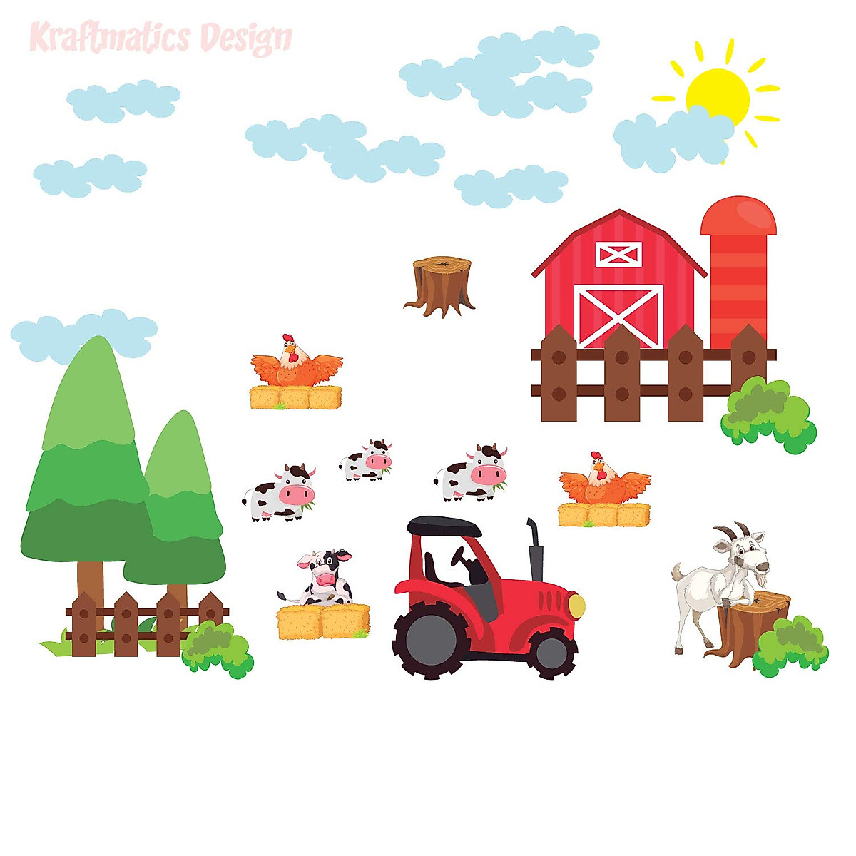 Farm Barn & Animals Personalized Name Nursery Wall Decal Vinyl Sticker | Multiple Font Options | Custom Kids Room Décor | Bedside Decals | Children’s Room | Car | Laptop (Large W 90" x H 72")