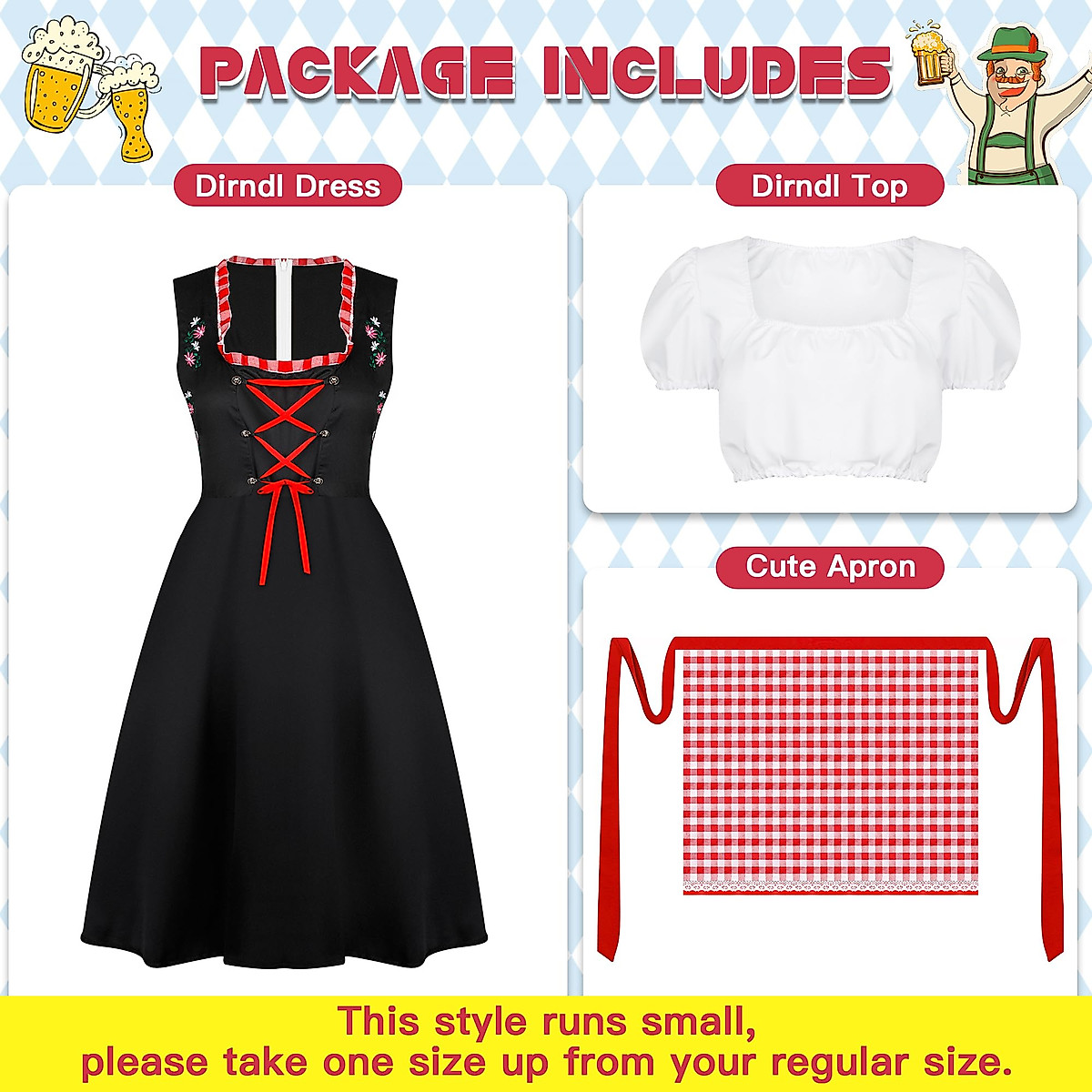 QZYL Oktoberfest Costumes Women, German Dresses for Oktoberfest Women, Dirndl Dresses Outfit for Bavarian Oktoberfest Carnival