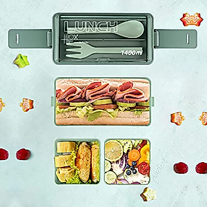 NatraProw Bento Box Adult Lunch Box, 49OZ All-in-One Lunch Containers with Removable Compartments, 3 Layers Stackable Bento Lunch Box Leak Proof, Microwave Safe