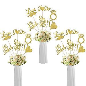 12 Pack He Asked She Said Yes Centerpiece Sticks Love Heart I do Ring Table Centerpiece Sticks for Wedding Engagement Bridal Theme Party Supplies Gold (gold)