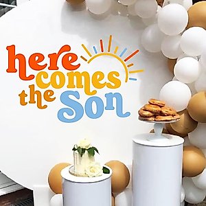 Here Comes The Son Baby Shower Decor - Large Here Comes The Son Decal Sign, Vinyl Letters for Arch Backdrop, Prefect for Baby Shower Backdrop Welcome Sign Photo Area Decorations (Colorful)