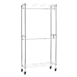 Amazon Basics Adjustable, Double Hanging Rod Garment Rolling Closet Organizer Rack - Chrome, 72 inches
