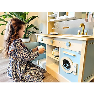 ROBUD Kids Kitchen Playset Wooden Kids Play Kitchen Set Pretend Play for Toddlers Boys Girls