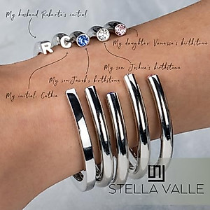Stella Valle "C Initial Charm Cuff Bracelet | Rhodium Plated Inspirational Bracelets for Women | Adjustable Band Bracelet Gift for Her in the Shape of Initial | Birthday Holiday Present | One Size
