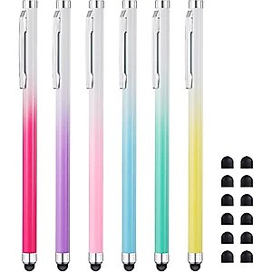 Stylus Pens for Touch Screens (6 Pack), Linfanc High Sensitivity and Precision Capacitive Stylus Pens for iPad, Tablets, Smartphones, and All Universal Touch Screen Devices, Extra 12 Replacement Tips