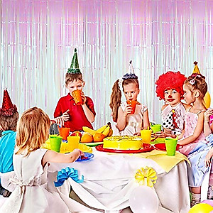 Twinkle Star 2 Pack Photo Booth Backdrop Foil Curtain Tinsel Backdrop Environmental Background for Birthday Party, Wedding, Graduation, Christmas Decorations (Transparent Iridescent)