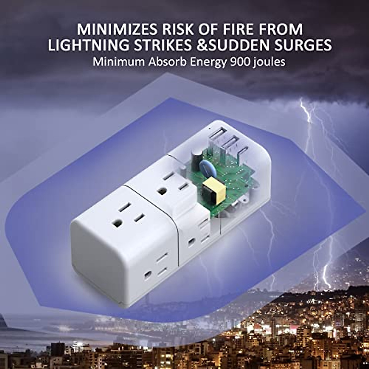 USB Multi Plug Outlet Extender - YISHU Surge Protector with Rotating Plug, 6 AC Plug Extender with 3 USB Ports, 3-Sided Swivel Power Strip with Spaced Outlet Splitter for Home, Office, Travel