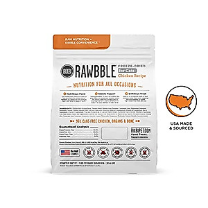 BIXBI Rawbble Freeze Dried Cat Food, Chicken Recipe, 3.5 oz - 95% Meat and Organs, No Fillers - Pantry-Friendly Raw Cat Food for Meal, Treat or Food Topper - USA Made in Small Batches