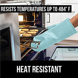 Gorilla Grip Manual Can Opener and Silicone Oven Mitts, Manual Can Opener Includes Built In Bottle Opener, Oven Mitts are 14.5 Inch, Both in Mint Color, 2 Item Bundle