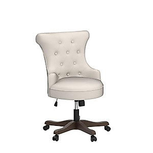 Batohom Home Office Chair Adjustable Height Swivel Chair with Wheels Linen Fabric Upholstered Computer Desk Chair with Wooden Legs Comfortable Armless Chair for Home Office Study Studio(Beige)