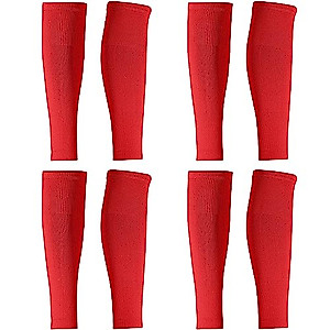 4 Pairs Leg Sleeves to Accompany Grip Socks Calf Compression for Soccer, Football, Basketball, Match Your Team Kit (Red,Small)