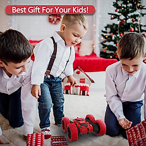 Hamdol Remote Control Car Double Sided 360°Rotating 4WD RC Cars with Headlights 2.4GHz Electric Race Stunt Toy Car Rechargeable Toy Cars for 6-12 Year Old Boys Girls BirthdayGift (Red)