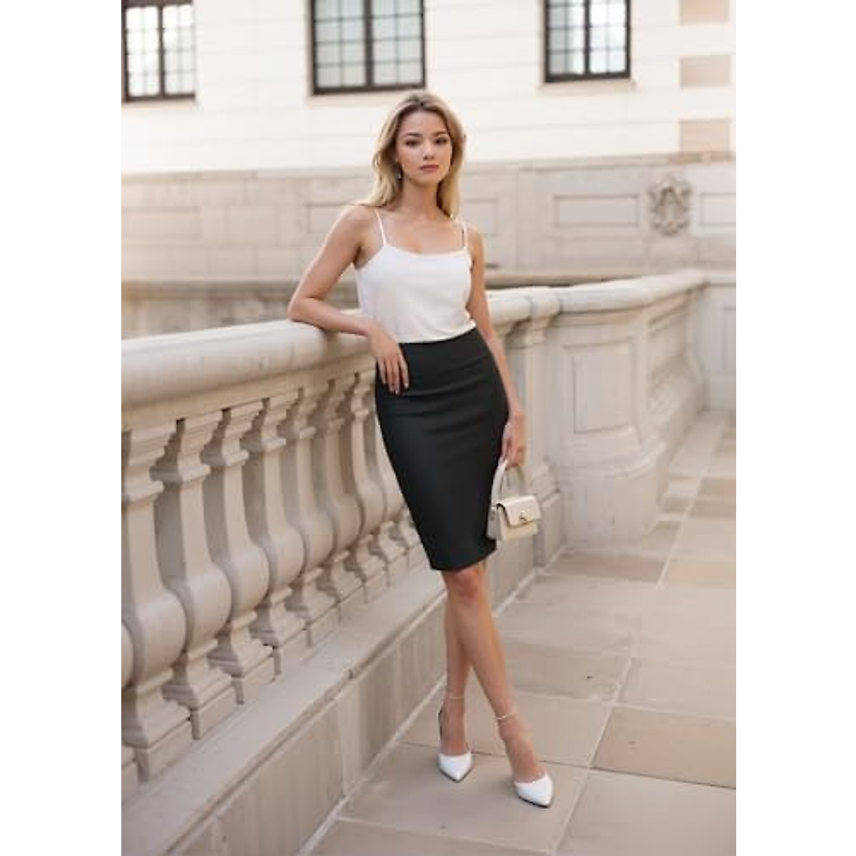 Hybrid & Company Womens Nylon Ponte Stretch Office Pencil Skirt Made below Knee KSK45002 1073T Black S