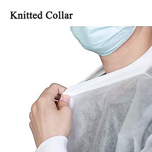 Cleaing Pack of 10 Disposable Lab Coats for Adult Large, 2 Pockets with Knitted Collar and Cuffs