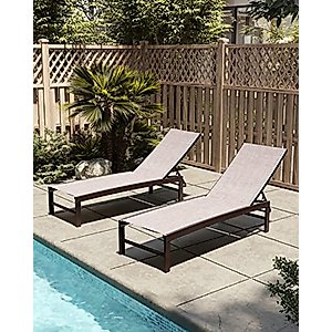 Patio Aluminum Chaise Lounge Chair, VredHom Set of 2 Outdoor Recliner Lounge Chair Sun Loungers, All Weather Chaise with 5 Adjustable Backrest and Lay Flat Positions for Garden, Balcony, Pool