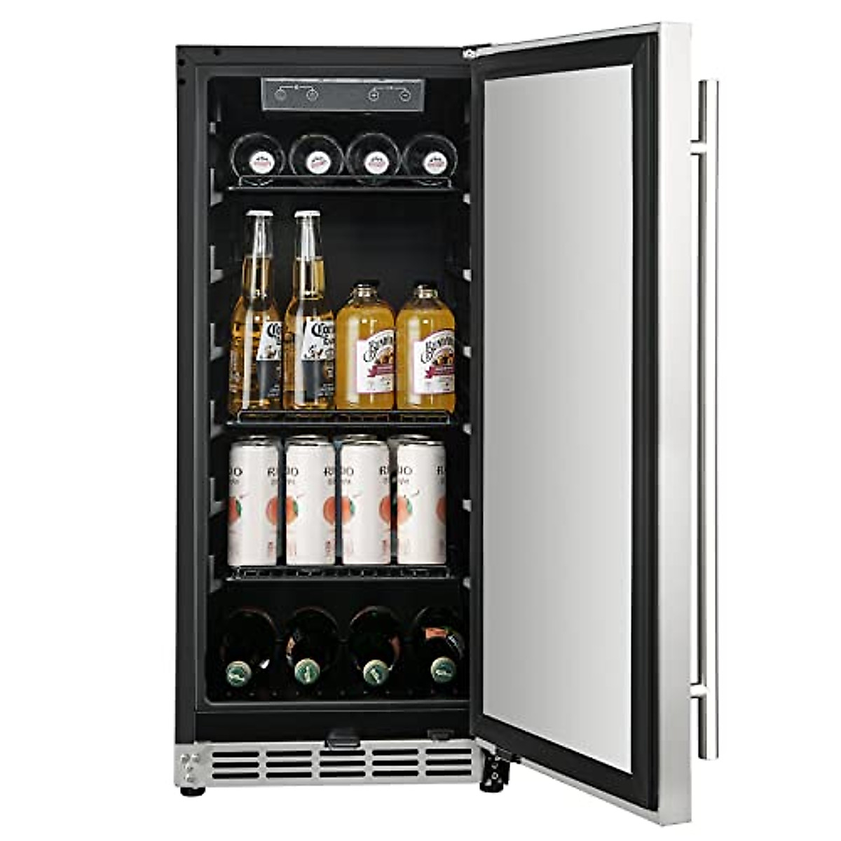 HCK Beverage Refrigerator 15 Inch, Under Counter Beverage Fridge with Stainless Steel Door, 3.18 cu.ft Built-in and Freestanding Outdoor Mini Fridge for Patio, Outdoor Kitchen, Soda and Beer