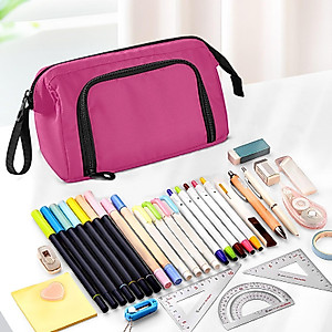 Hot Pink Pencil Case Large Capacity Pencil Pouch Aesthetic Stationery Portable Pen Bag Organizer Holder Box for Teens Girls Adults Student School