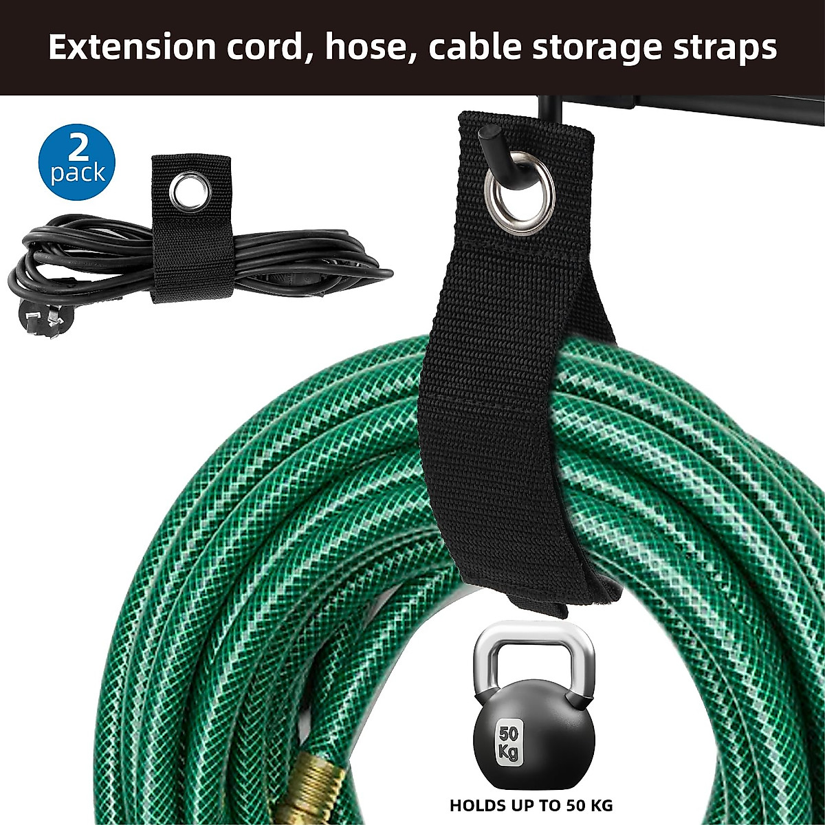 Sinoer Garage Garden Tool Organizer Wall Mount, Tool Storage Rack with 12 Hooks with 2 Straps, for Trimmers, Hoses,Garden Tools, Chairs