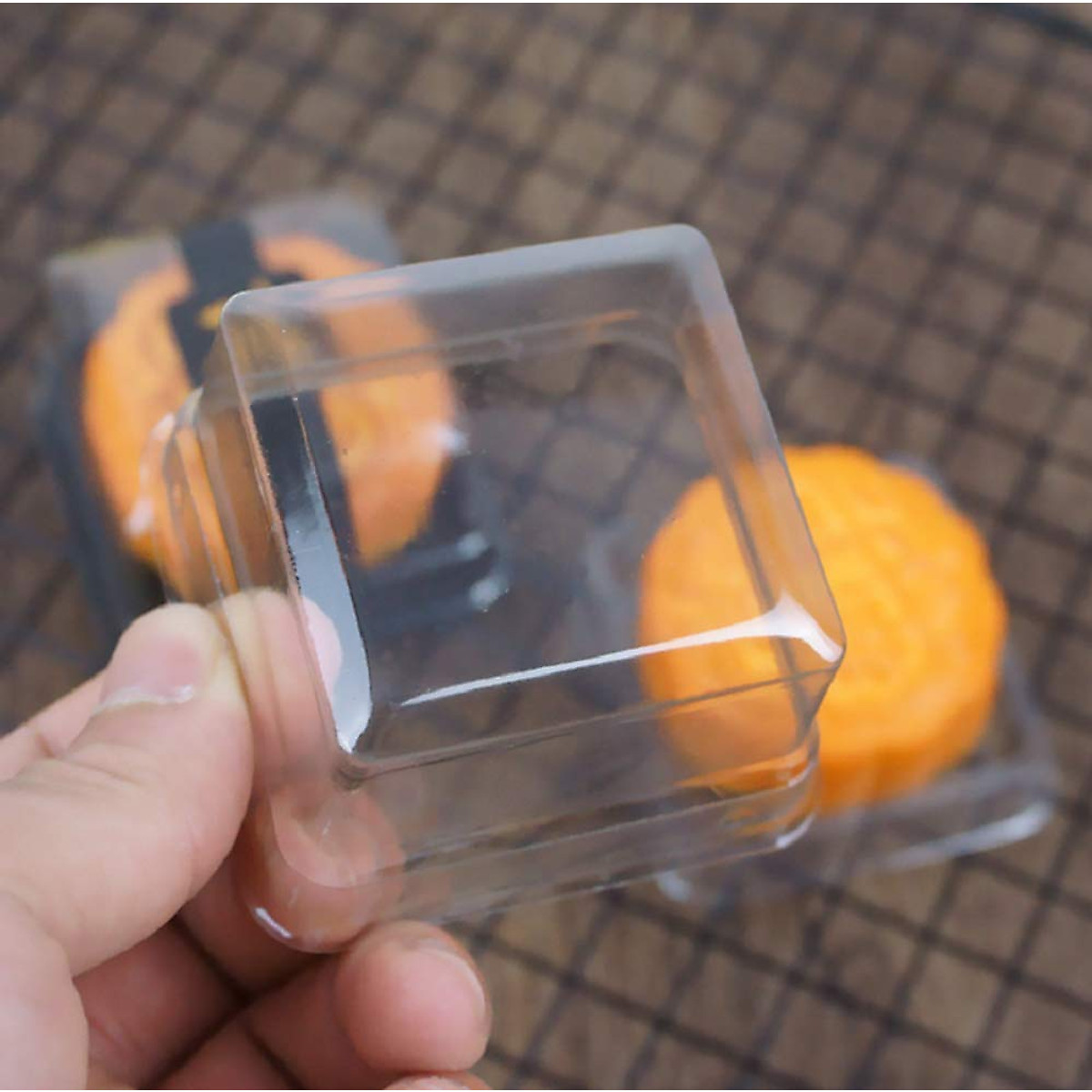 XIYUAN 50PACK Square Moon Cake Trays Mooncake Packaging Box Container Holder with Covers Plastic Transparent Baking Dessert Cake Boxes,Black