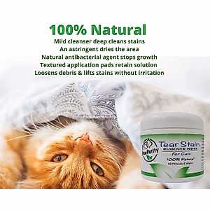 PawPurity Tear Stain Remover Wipes (60 pcs) for Cats | 100% Natural, Safe and Effective. | Removes Stains from Eyes of Cats and Kittens | Recommended by Vets/Groomers | Contains Colloidal Silver