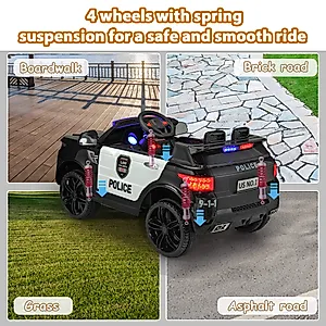 TOBBI Police Car Ride on 12V Electric Car for Kids Battery Powered Ride-on Toys Cop Cars with Remote Control, Siren, Flashing Lights, Music, Spring Suspension, Carbon Black