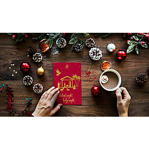 Better Office Products 50 Pack Religious Christmas Cards with Embossed Gold Foil Accents, 5" x 7", High Gloss, Gold Foil Interior Greeting, with 50 Envelopes, 50 Count Boxed Assortment