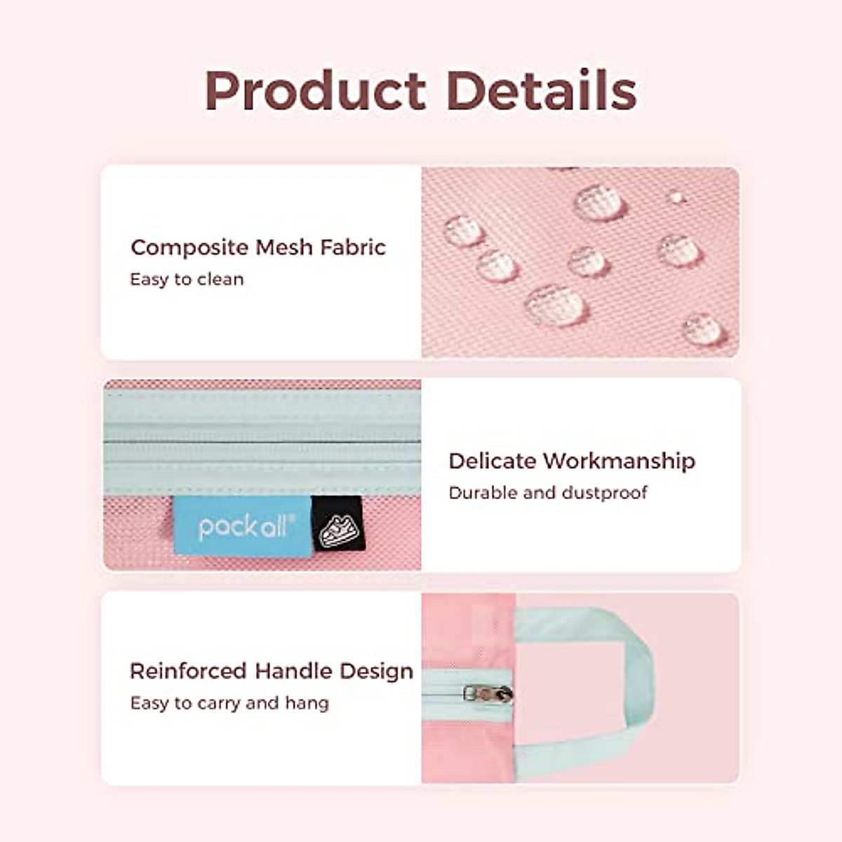 pack all Water Resistant Kids Shoe Bag for Travel, Storage Organizer Shoe Pouch with Zipper, Cute for Unisex-Child, Girls, Boys,Toddlers(Pink)