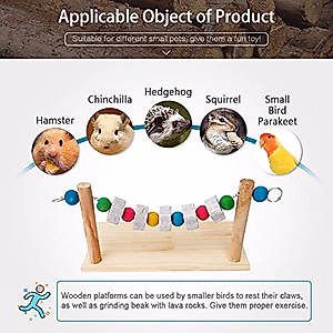 Hamster Wood Ledge Platform with Lava Stone Block Chew Toys,Pet Cage Resting Wooden Shelf for Chinchilla Guinea Pig Gerbil Mouse Rat