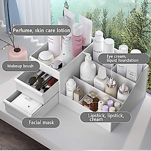 KUNZHAN Large Makeup Desk Organizer With Drawers,Desktop Finishing Dresser Skin Care Shelf,Cosmetics Storage Box for nail polish,Lipstick,Brushes,Jewelry