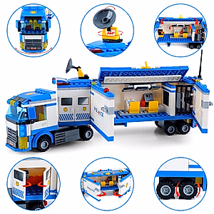 City Police Mobile Command Center Truck Building Blocks, Mobile Police Unit with Prison , Cop Cars STEM Construction Toy Kit , Birthday Xmas Gifts for Kids, Boys, and Girls Ages 6+ (484 Pieces)