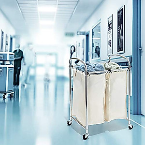 Seville Classics Laundry Hamper Sorter Cart Mobile Premium 2-Bag Compact, Canvas