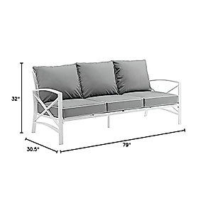 Crosley Furniture KO60027WH-GY Kaplan Outdoor Metal Sofa, White with Gray Cushions