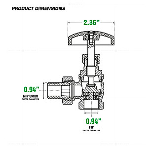 Midline Valve 6I342 Steam Radiator Valve; Air Vent Temperature Control; 1 in. FIP x Male Union; Brass