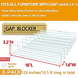 8-Pack Toy Blocker, QIYIHOME Gap Bumper for Under Furniture, BPA Free Safe PVC with Strong Adhesive, Stop Things Going Under Sofa Couch or Bed, Easy to Install