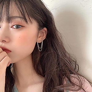 SLUYNZ 925 Sterling Silver Dangle Earrings Chain For Women Dangling Tassel Earrings Tiny Balls Stud (A-Silver)