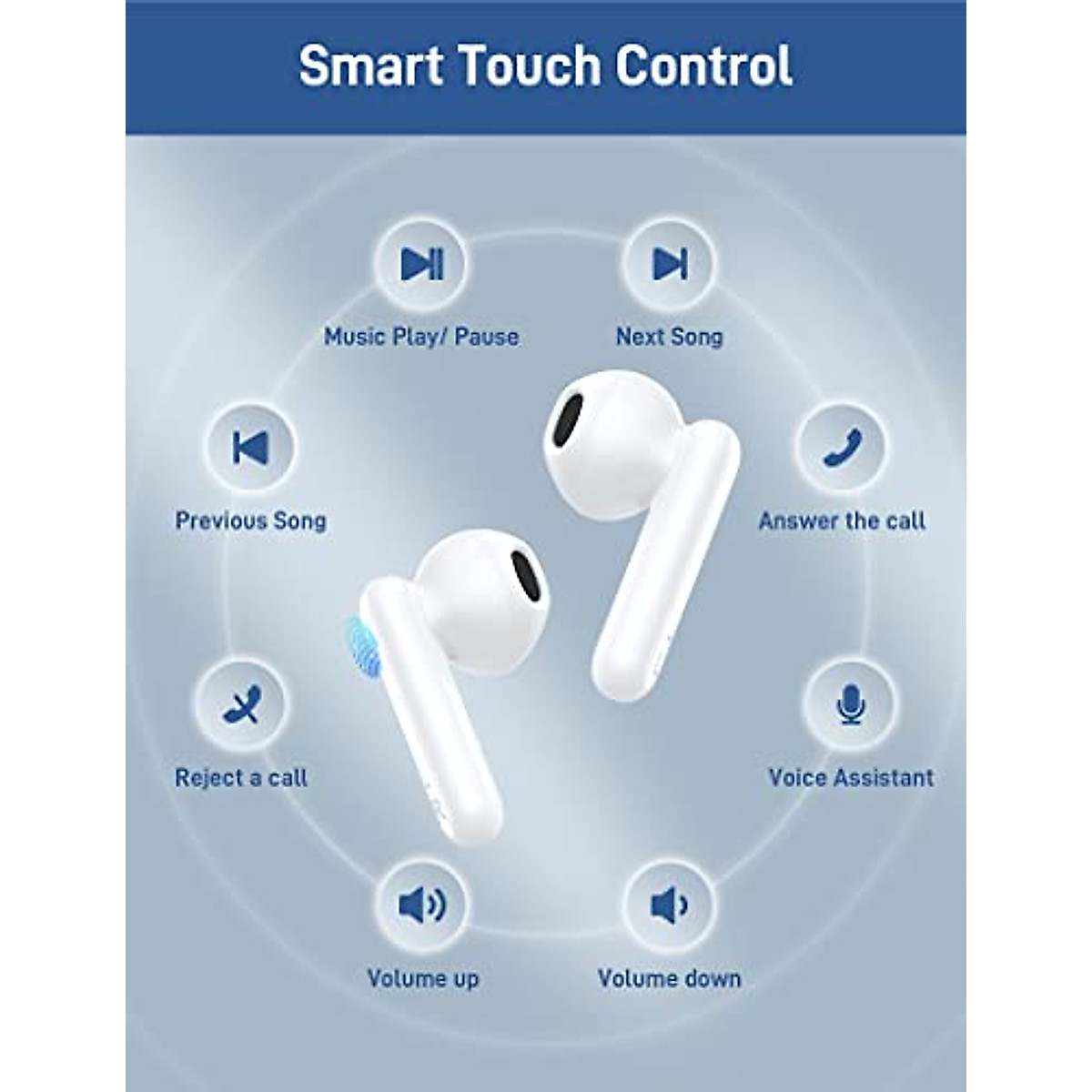 True Wireless Earbud 5.0 Bluetooth Headphones for iPhone 14 Pro Max,Touch Control Premium Stereo Sound Cordless in-Ear Earphones with Microphone Charging Case for iPhone 13 12 11 Samsung S23 Ultra S22