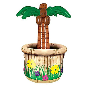 Beistle 28" x 18" Inflatable Palm Tree Drink Beverage Cooler for Indoor Outdoor Luau Tropical Beach Theme Parties Hawaiian Birthday Decorations, Holds Approx. 24 12-Ounce Cans, 18" x 28", Multicolored