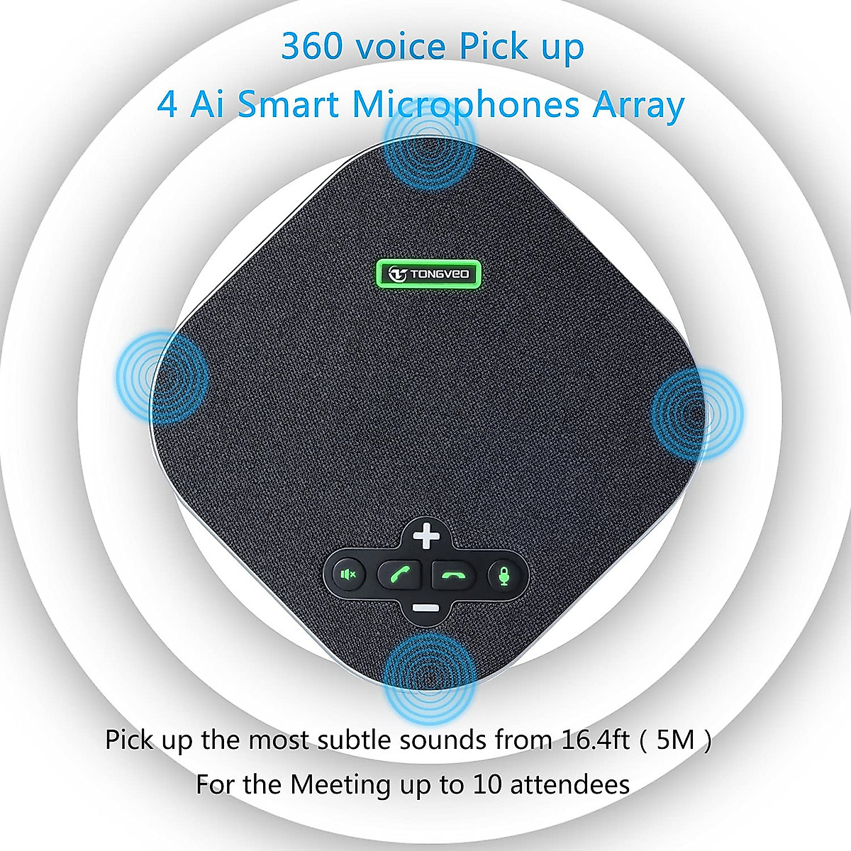 TONGVEO USB Speakerphone Microphone Conference Speaker,Daisy Chain Computer Speaker with Microphone 360º Voice Pickup Built-in 4 AI Noise Cancellation Mics for 12 Attendees Conference Call Speaker