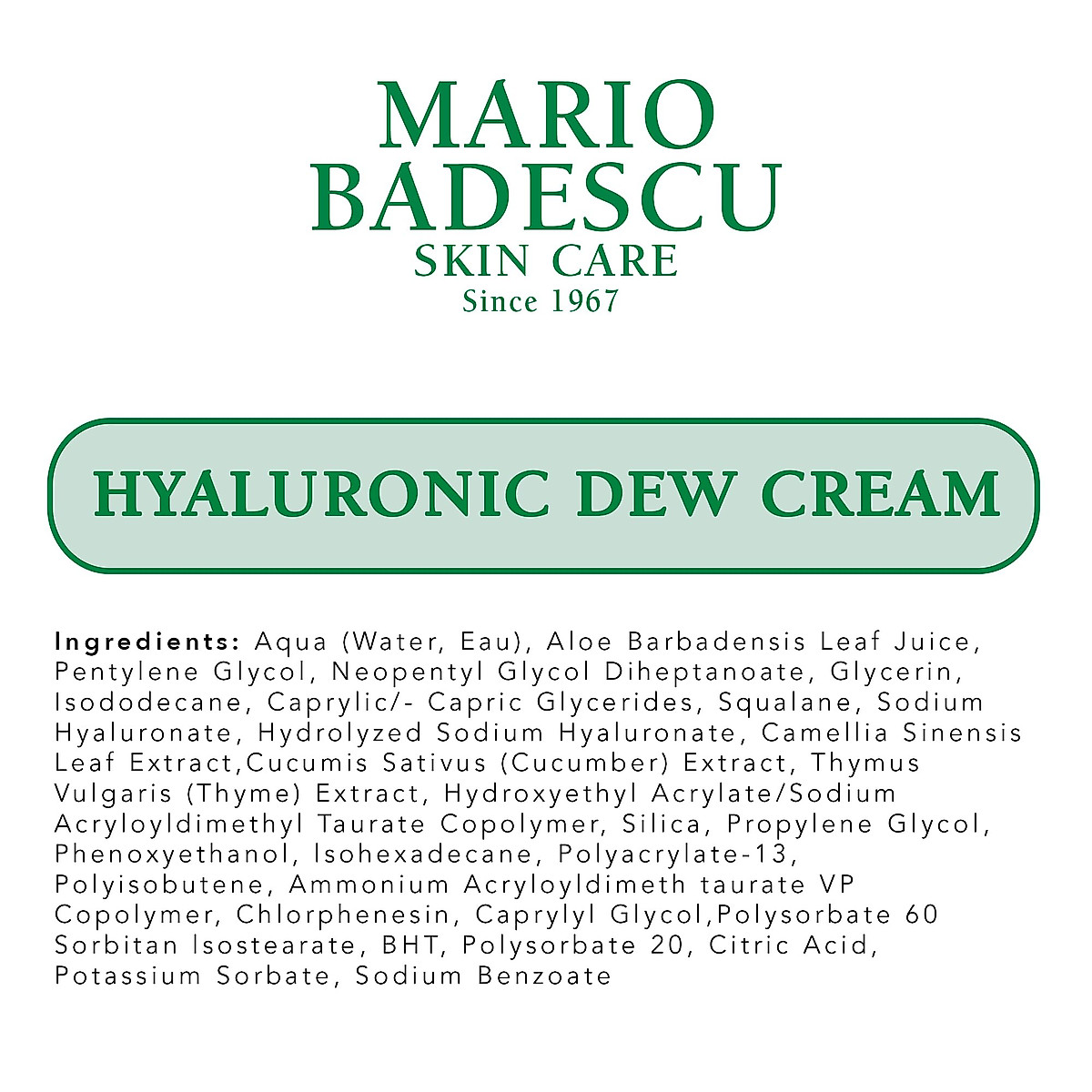 Mario Badescu Oil Free Hyaluronic Dew Cream | Hydrating Face Cream Formulated with Squalane for a Dewy Glow | 1.5 Oz