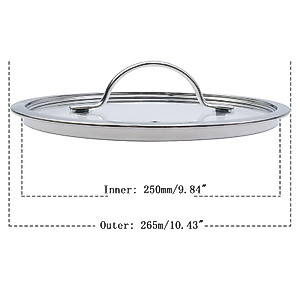 Mewutal 10" Universal Lid for Pan Pot Clear Pan Lid for Frying Pan 10" Flat Fry Pan Cover Round Tempered Glass Pot Skillet Cover Lid with Handle Assembled Tempered Replacement Cover for 10" Pot Wok