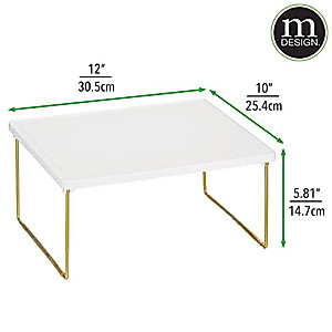 mDesign Metal Stacking Storage Organization for Shelves Inside Cabinet in Kitchen, Pantry, Cupboard, Fridge/Freezer, Organizer Stand for Plates, Bowls, Mugs, Ligne Collection, 4 Pack, White/Soft Brass